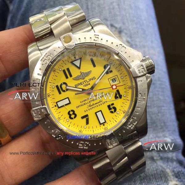 Breitling Avenger II Seawolf 45MM Watch - Stainless Steel Cobra Yellow Dial